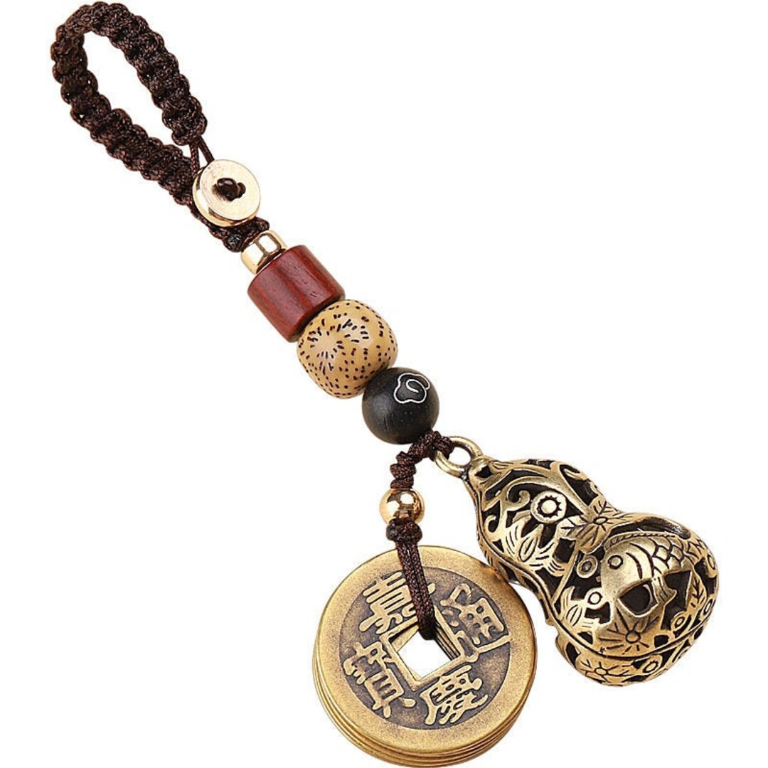 Gourd Shape Keychain With Five Bronze Chinese Ancient Looking Coins ...