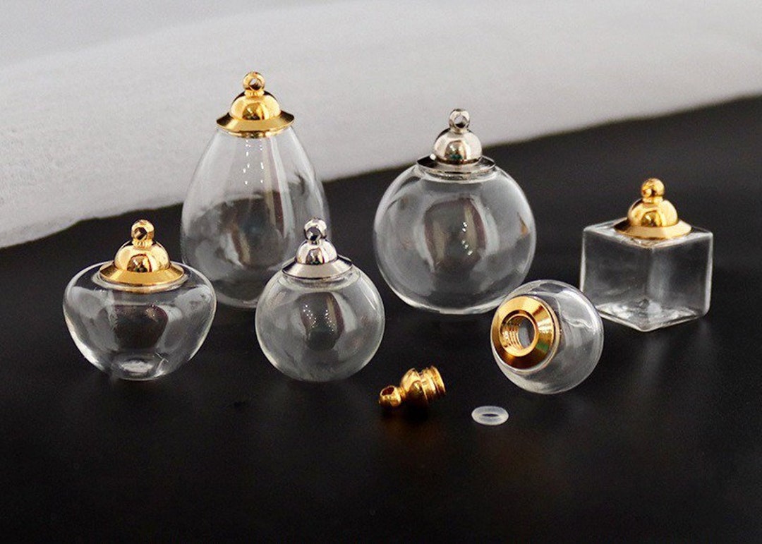 Gold Tone Mini Empty Glass Ball Bottles Pendant, Fillable Keepsake for ...