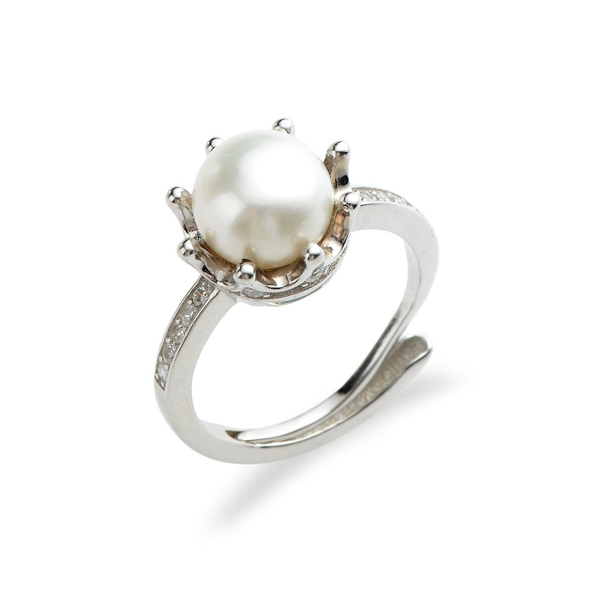 8.5-9mm Real Freshwater Pearl Crown 925 Silver Wedding Ring Jewelry ...
