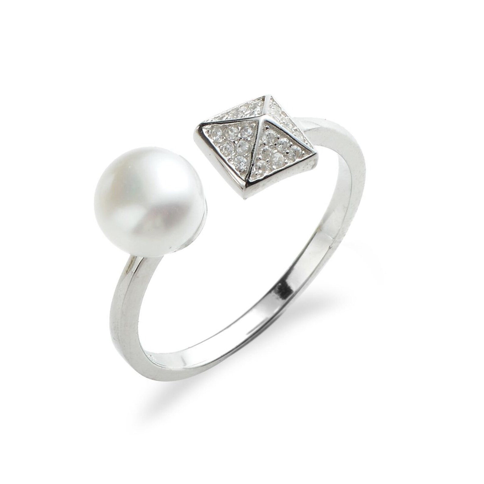 Clear Cubic Zirconia 925 Silver Square Ring White Pearl - Etsy