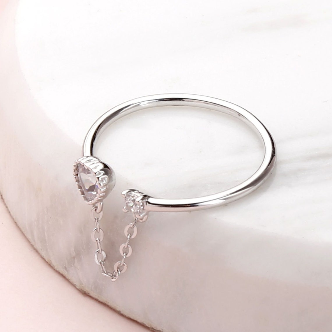 925 Sterling Silver Simple Chain Adjustable Open Finger Rings | Etsy