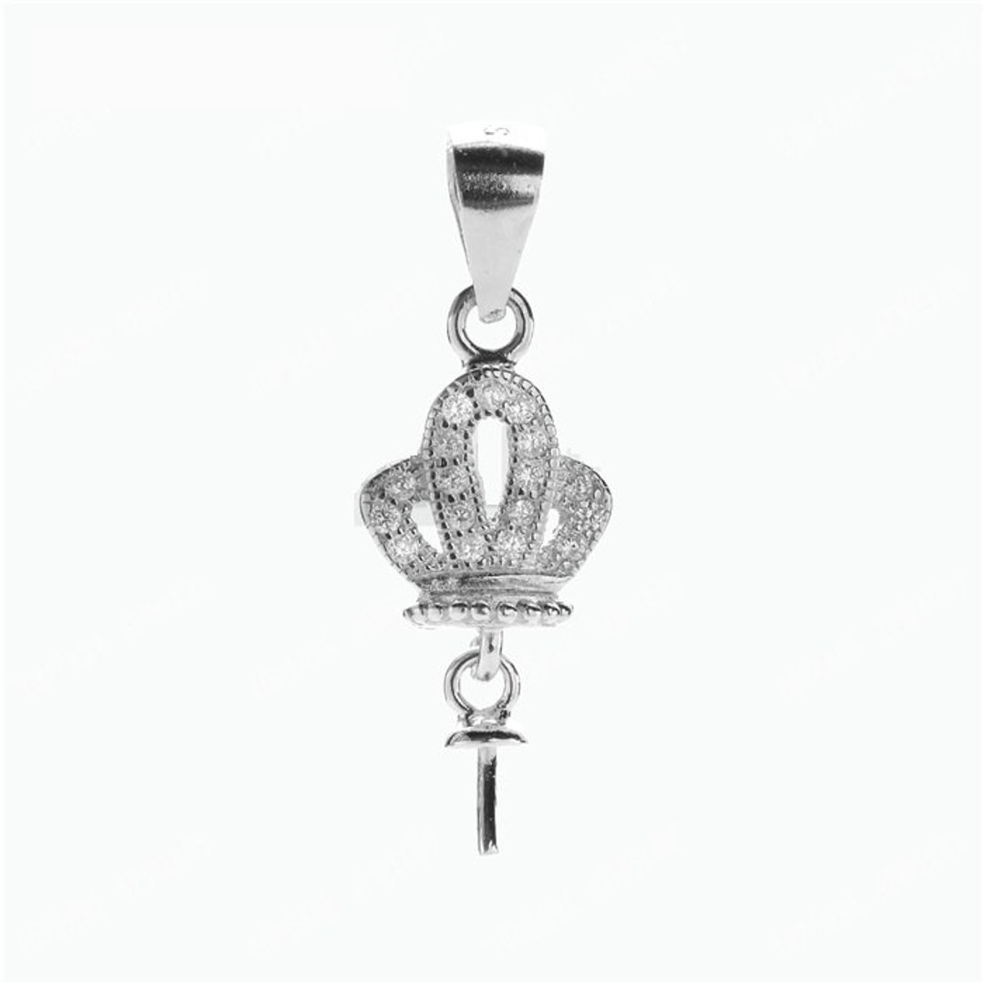 Sterling Silver Crown Bail Pendant Findings With CZ Women Jewelry for ...