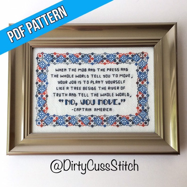 No You Move Captain America Quote PDF Cross Stitch Pattern | Etsy