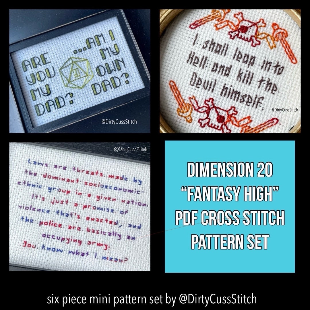 Dimension 20 Fantasy High Freshman Year Inspired Mini Cross Stitch PDF ...