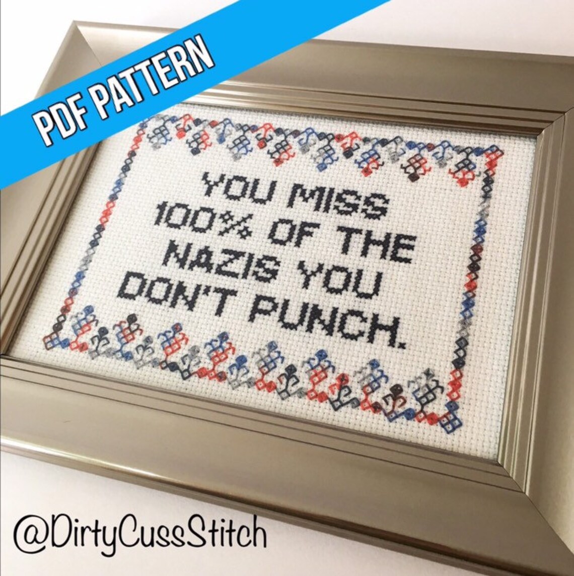 Punch a Nazi Cross Stitch PDF Pattern | Etsy
