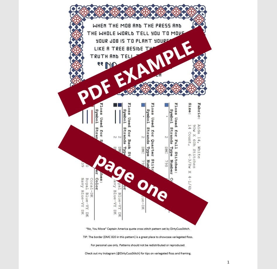 No You Move Captain America Quote PDF Cross Stitch Pattern | Etsy