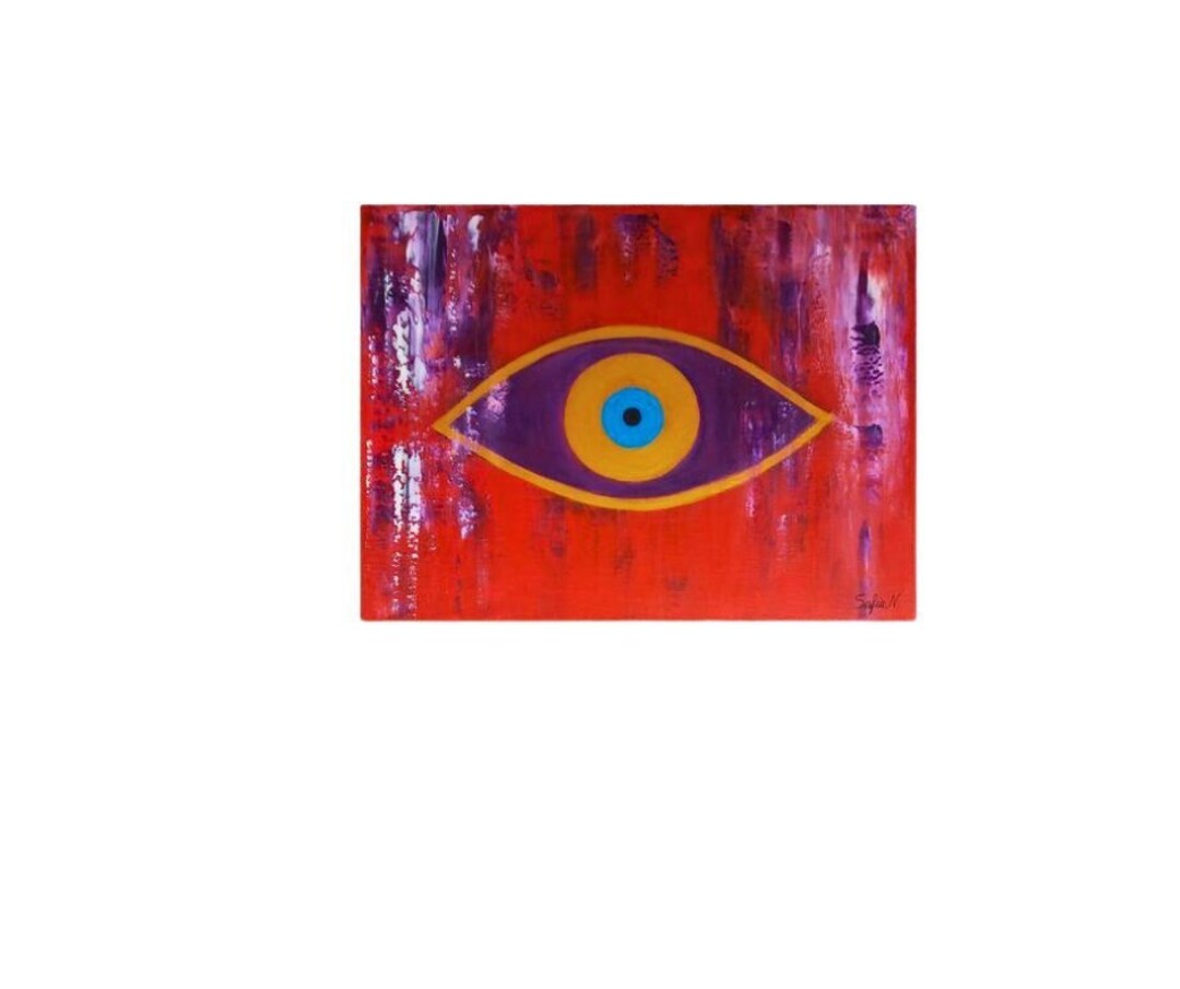 Abstract Greek Εvil Eye Original Art on Canvas Authentic - Etsy