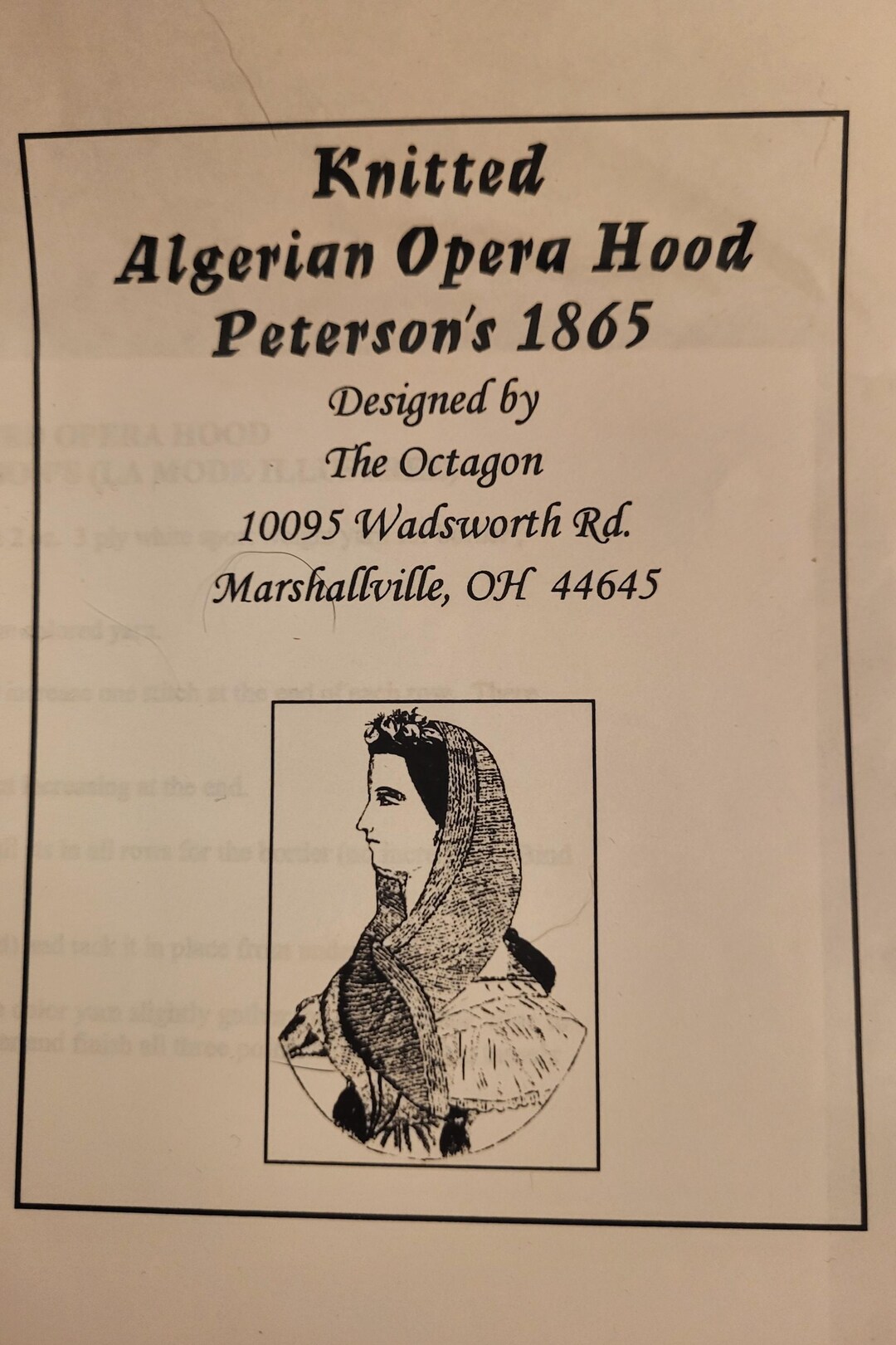 Knit Pattern Knitted Algerian Opera Hood Civil War 1850s 1860s Pattern ...