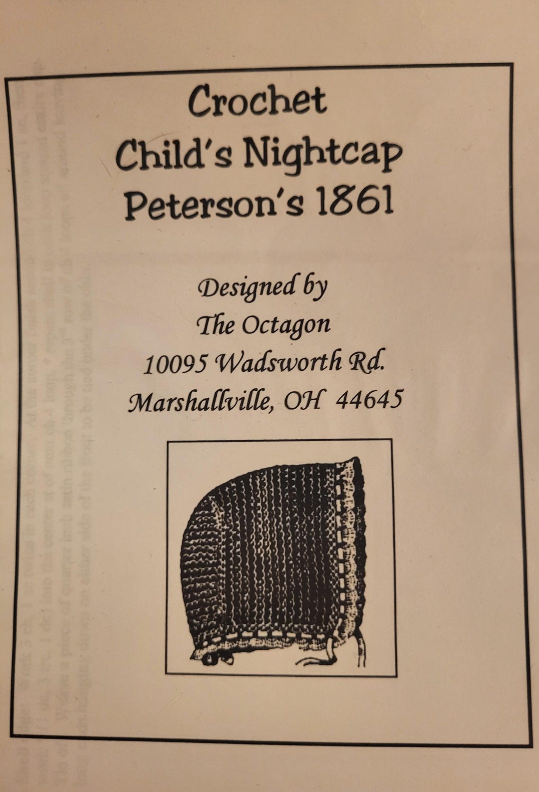 Crochet Pattern Child's Night Cap Civil War 1850s 1860s Pattern 19th ...