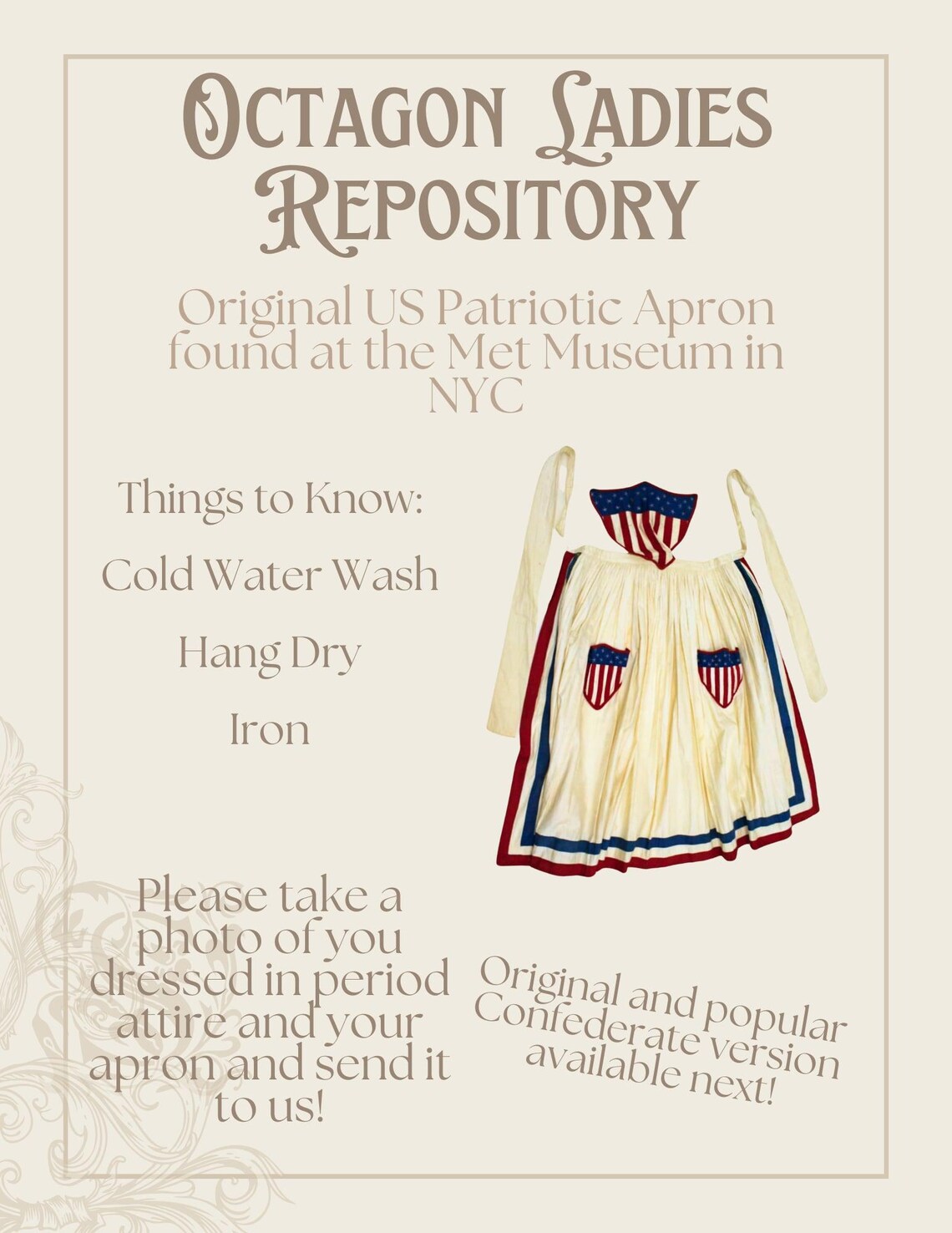 Apron Patriotic 1860s Costume Attire Accessory Mid 19th Century ...