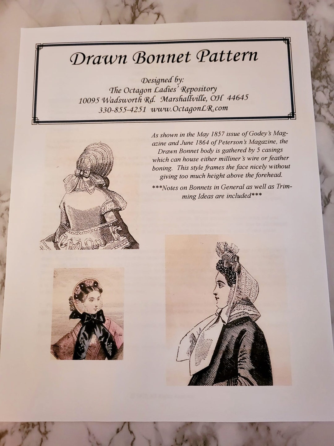 Civil War 1850s 1860s Drawn Bonnet Sewing Pattern 19th Century Attire ...