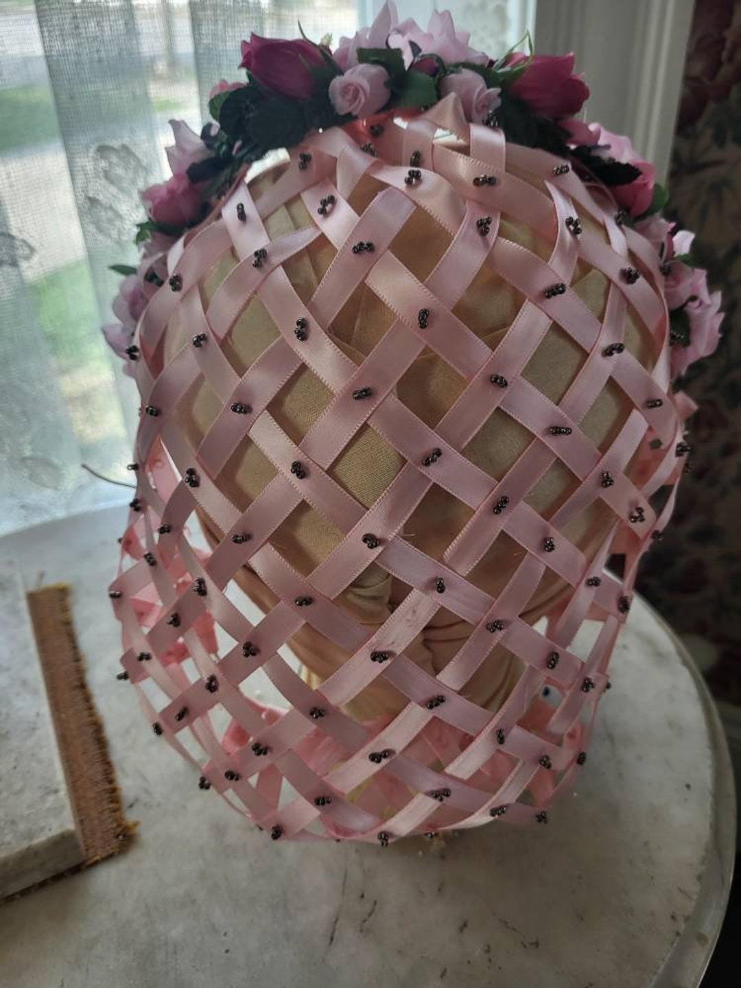 Victorian Beaded Ribbon Hairnet Civil War Accessory Hair 1860s Item New ...