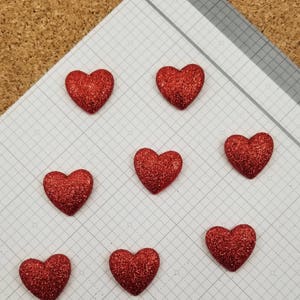 Red Glitter Hearts Decorative Push Pins, Set of 10, Glitter Push Pins ...