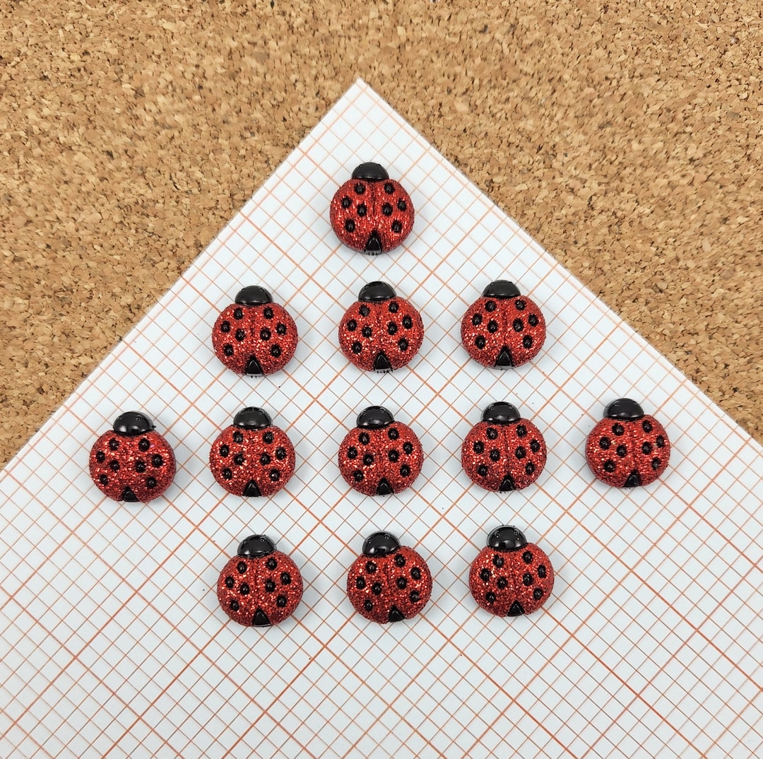 CLEARANCE Decorative Glitter Ladybug Push Pins, Set of 12, Whimsical ...