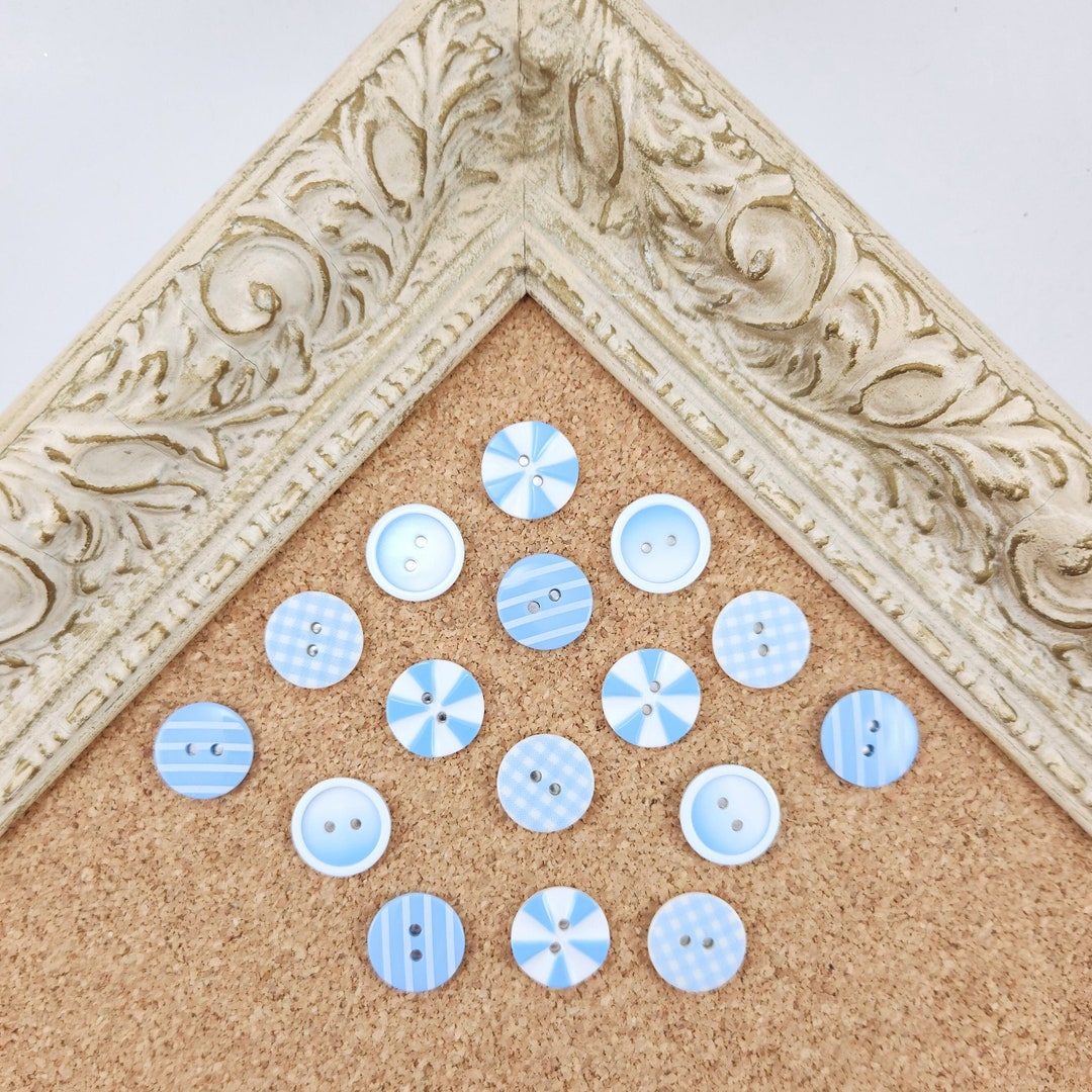 Decorative Light Blue & White Button Push Pins, Set of 16, Shabby Chic ...