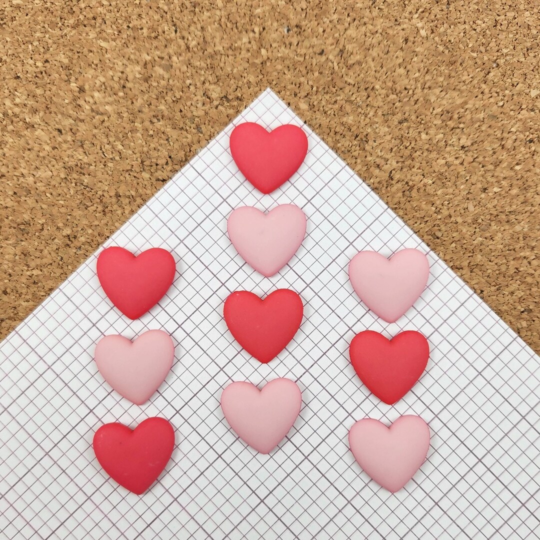 Pink Matte Hearts Decorative Push Pins, Set of 10, Heart Push Pins ...