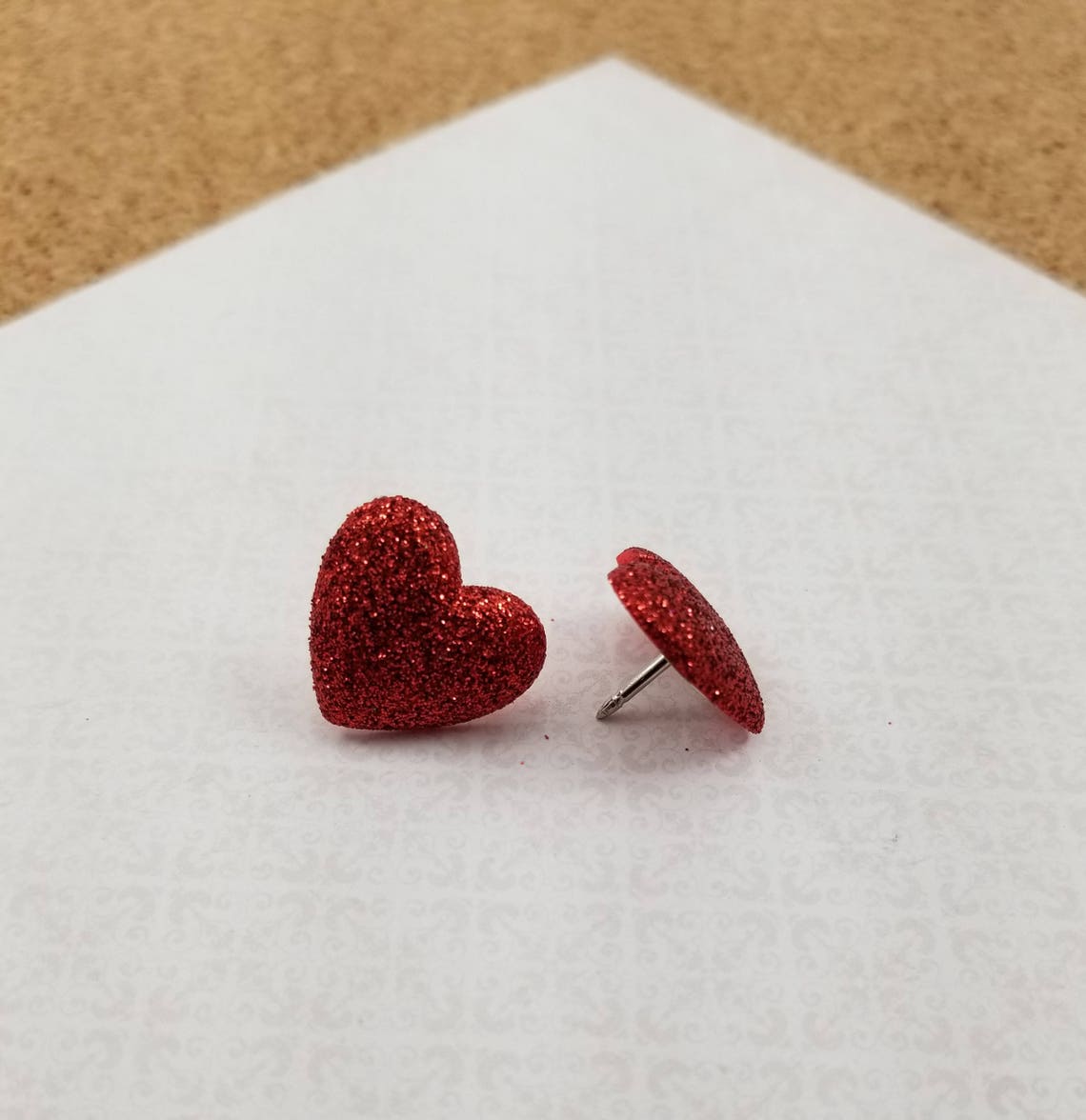 Red Glitter Hearts Decorative Push Pins, Set of 10, Glitter Push Pins ...