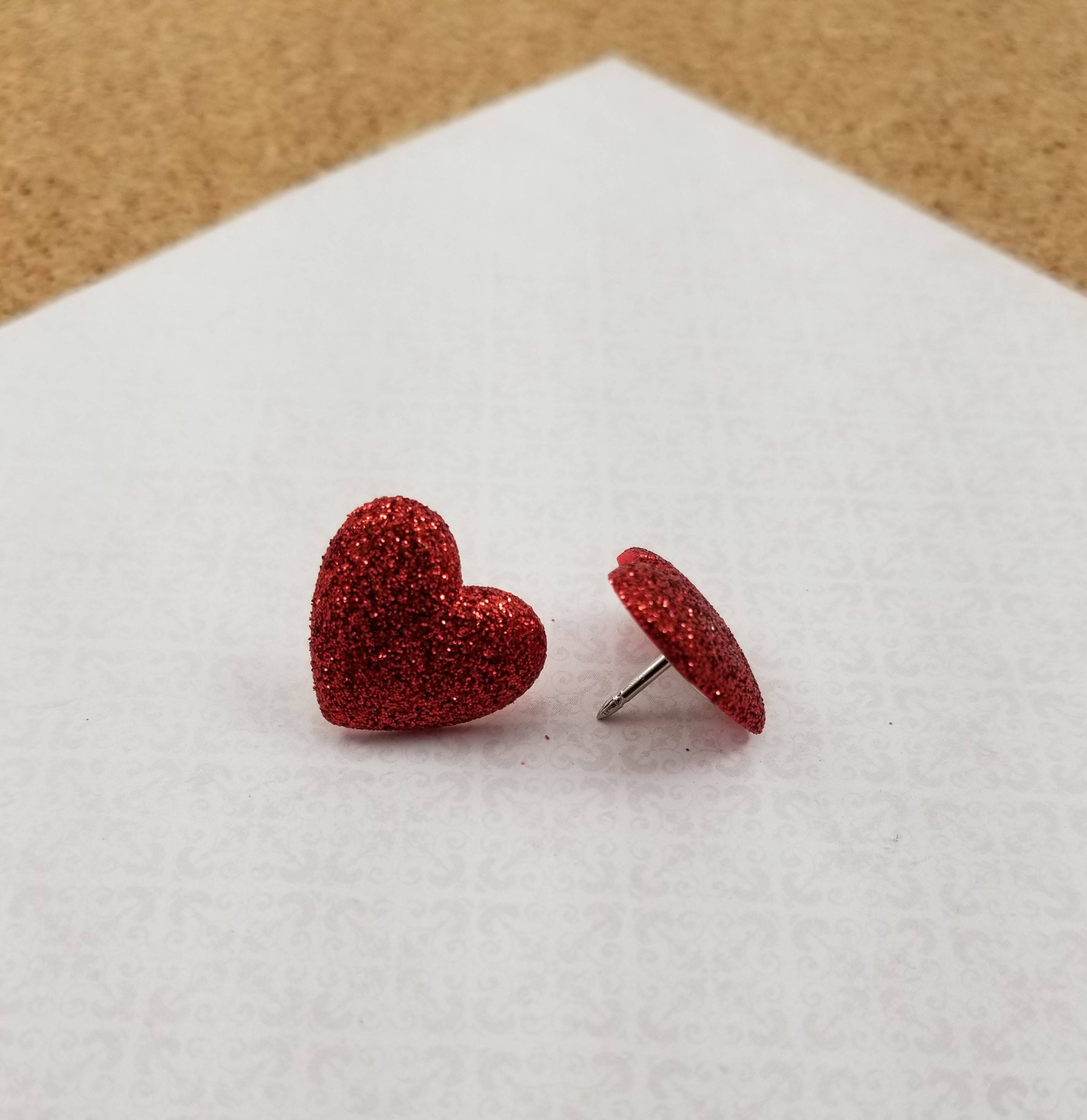 Red Glitter Hearts Decorative Push Pins, Set of 10, Glitter Push Pins ...
