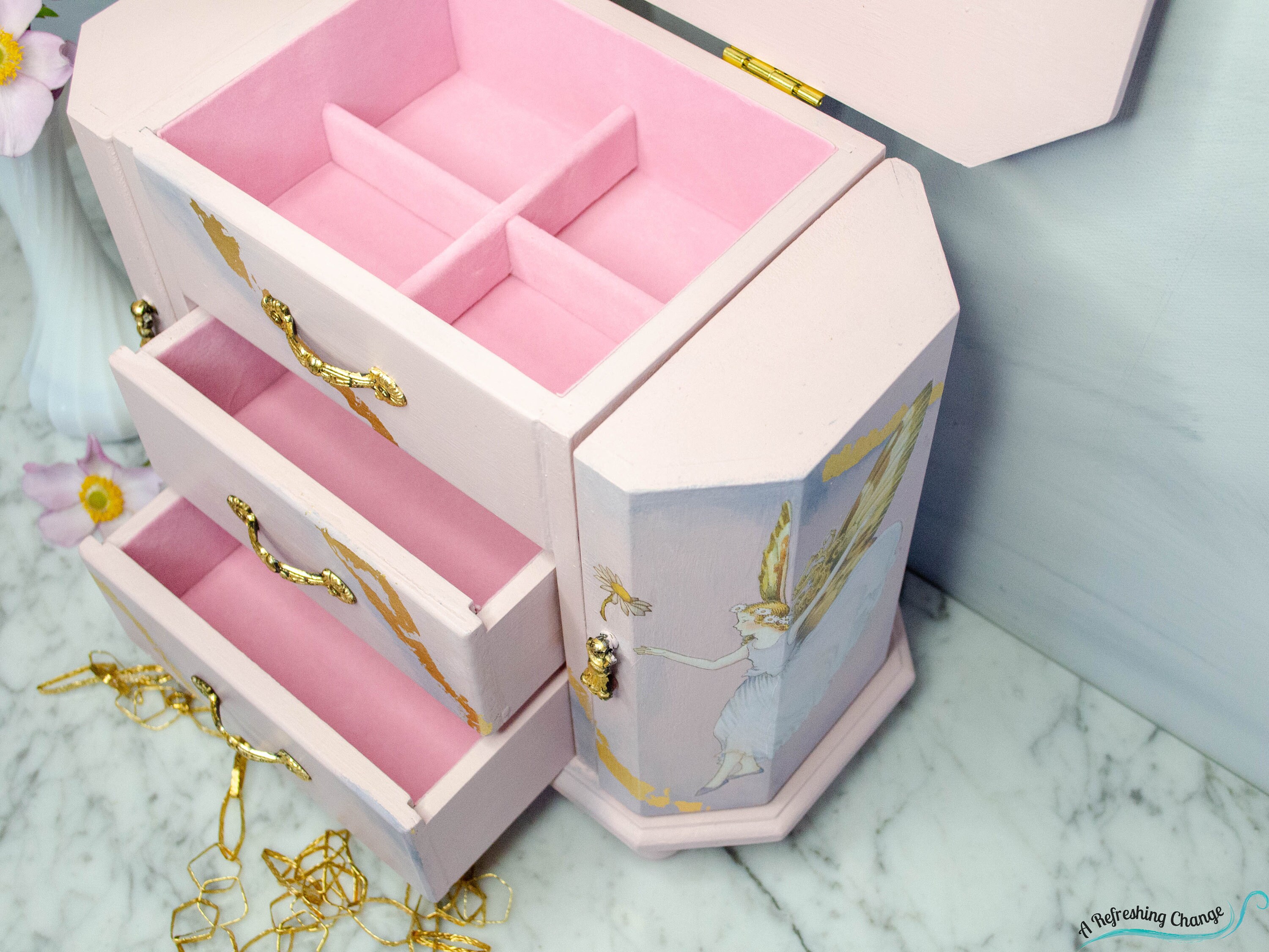 One of a Kind Pink Jewellery Box With Fairies and Gold Leaf - Etsy