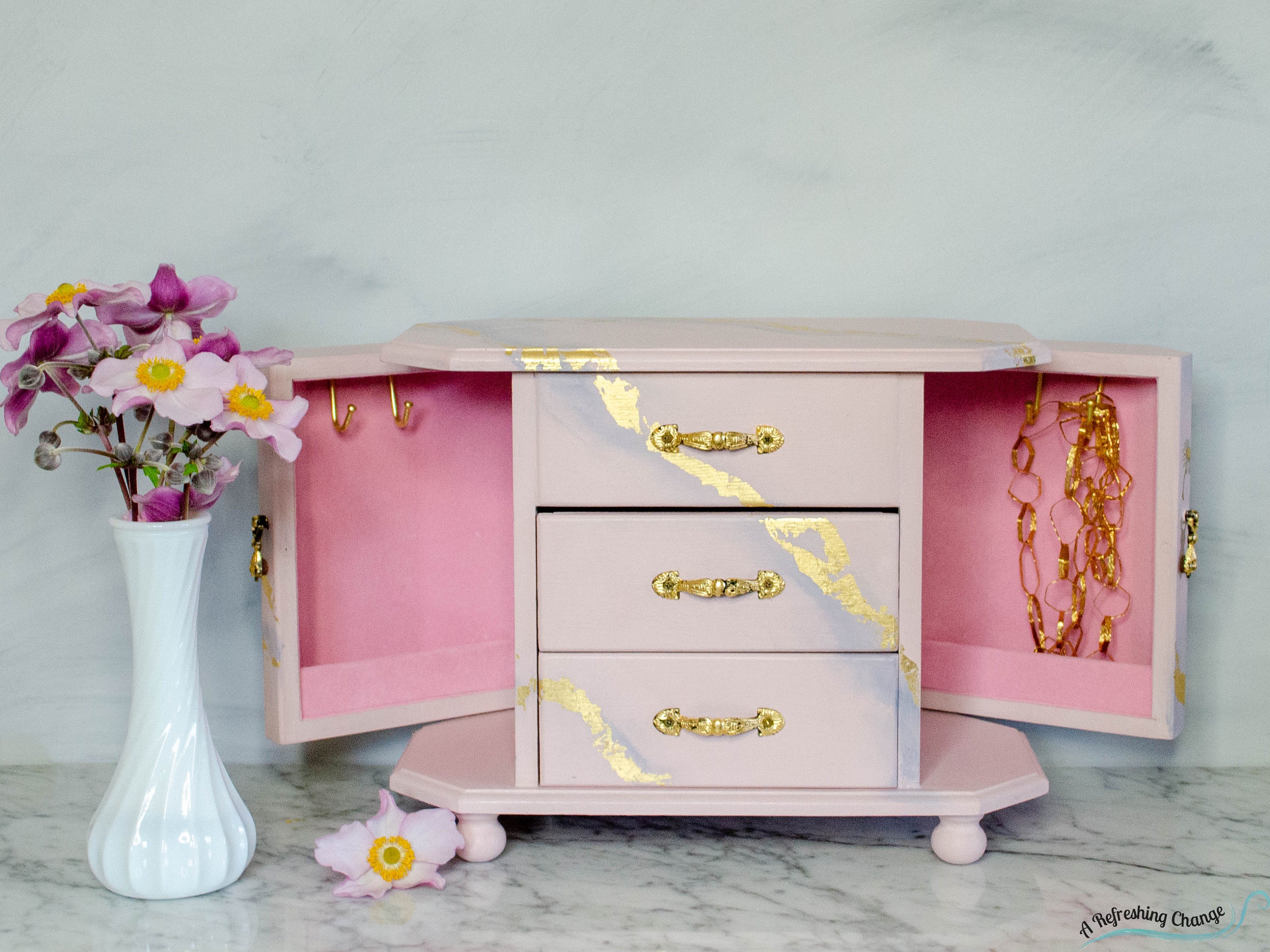 One of a Kind Pink Jewellery Box With Fairies and Gold Leaf - Etsy