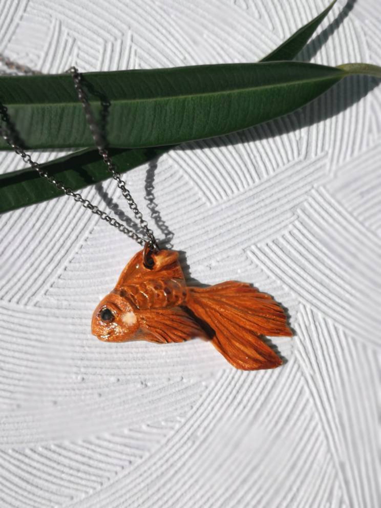 Necklace with ceramic gold fish | Etsy