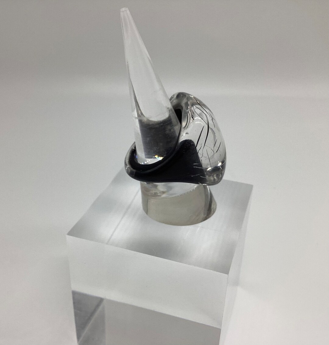 Large Black and Clear Lucite Ring Vintage 1960/70 Square Dome UK P Size ...