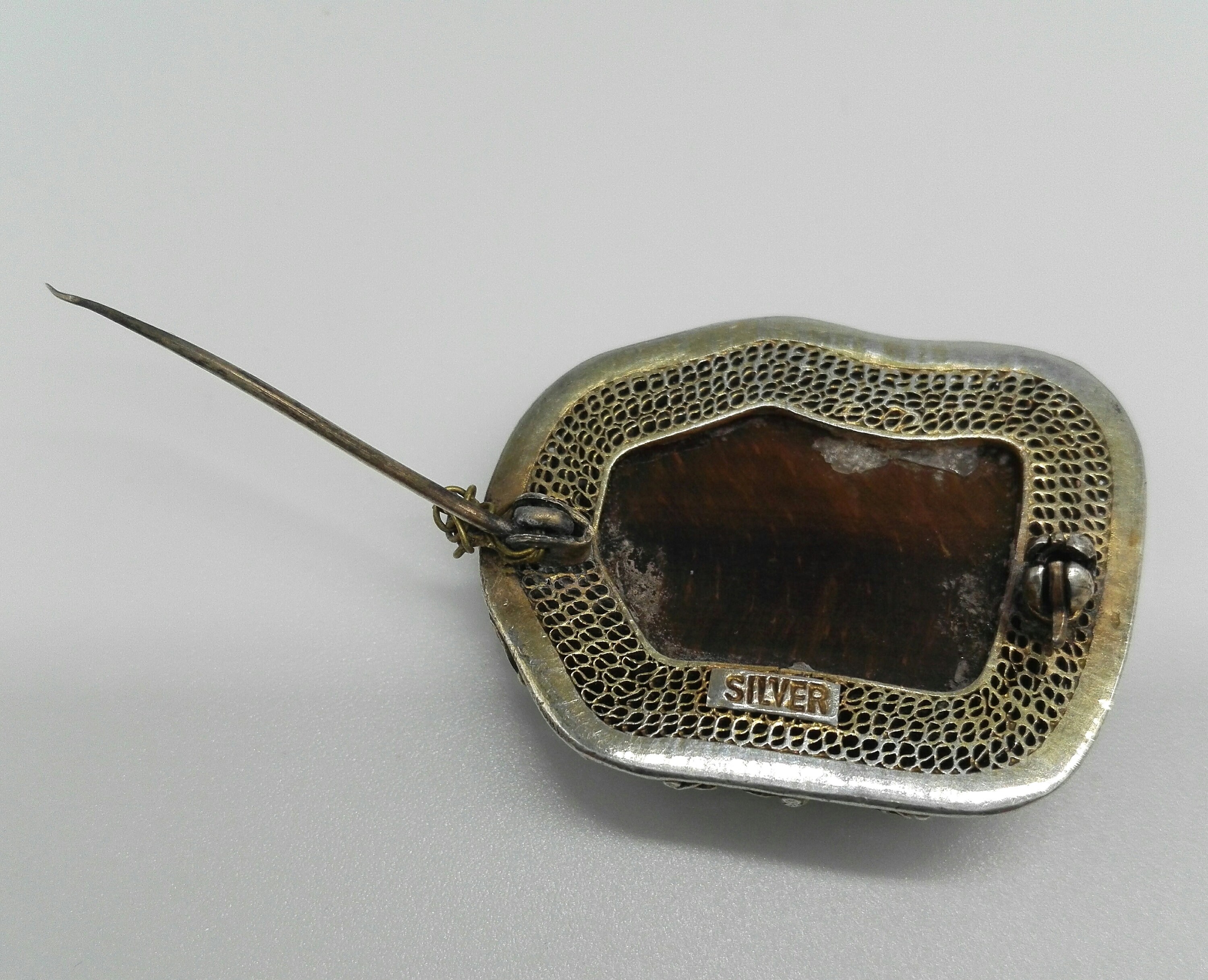 Large Victorian Silver Filigree Framed Polished Tiger's Eye Sample ...