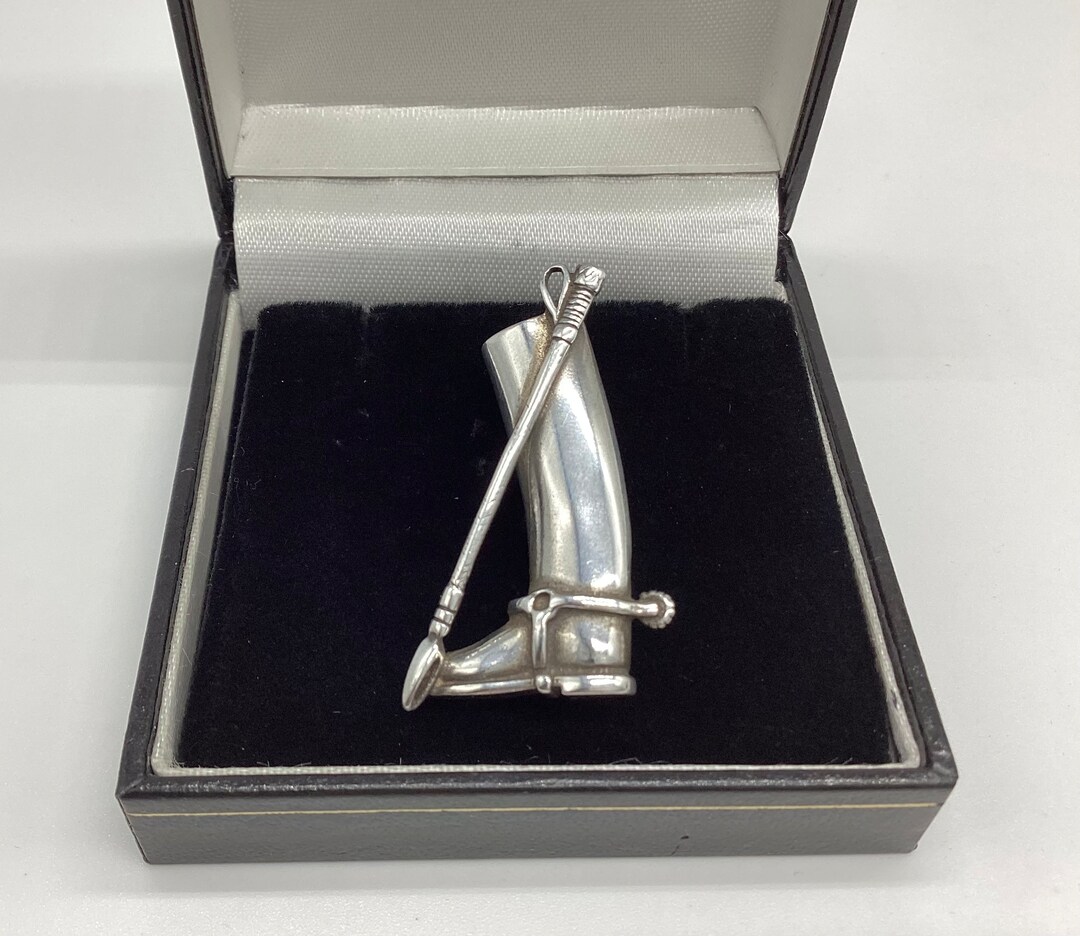 Rare Solid Silver Hunting Boot Brooch Crop Spurs Horse Riding Large ...