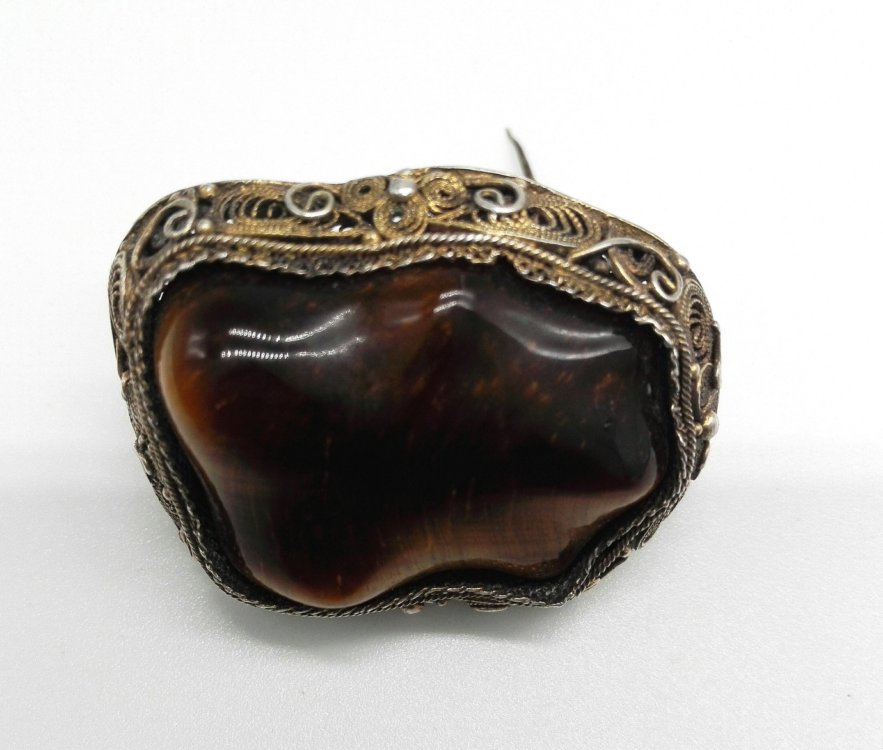 Large Victorian Silver Filigree Framed Polished Tiger's Eye Sample ...