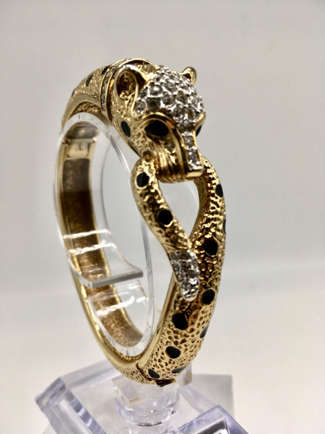 Attwood and Sawyer Leopard Hinged Bangle 1980's Retro Swarovski Crystals 22 Gold Plated - Etsy