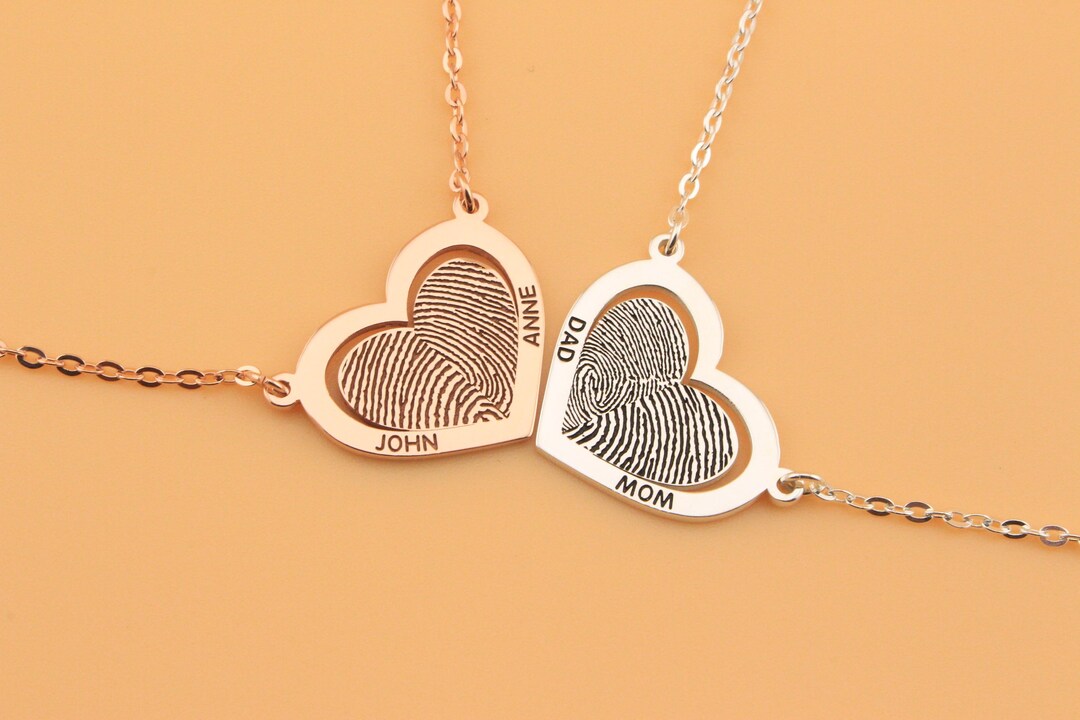 Engraved Double Fingerprint Heart Necklace - Personalized Handwriting ...
