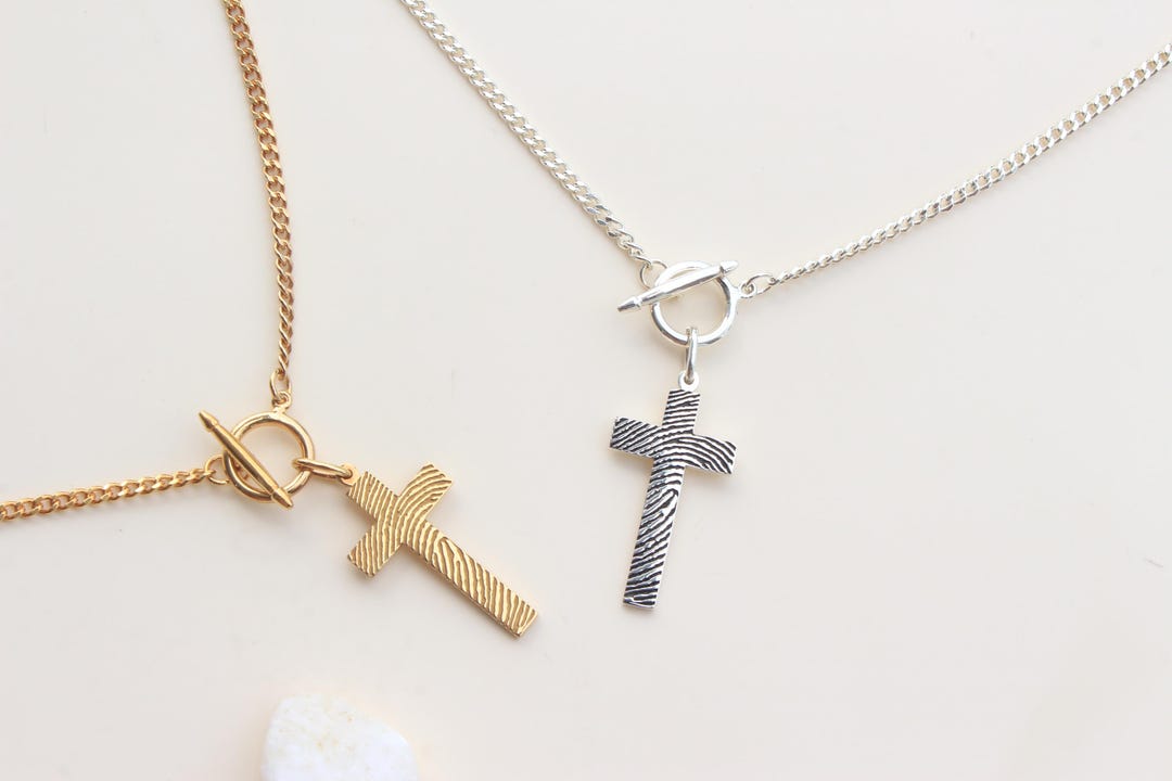 Custom Fingerprint Cross Necklace: Engraved Handwriting, Sterling ...