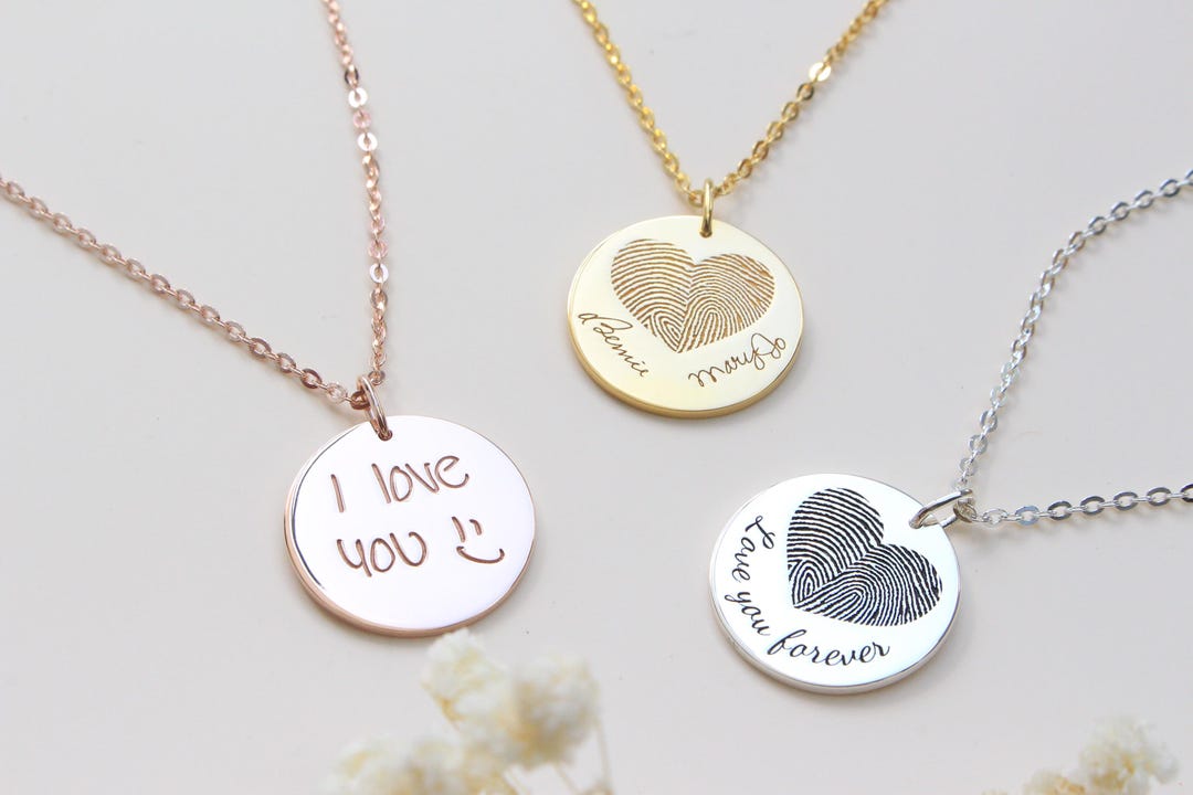 Custom Two Fingerprints Heart Necklace - Engraved Double Fingerprint ...
