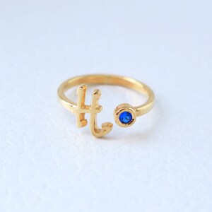 Personalized Initial Birthstone Ring: Gold Plated Sterling Silver - Etsy