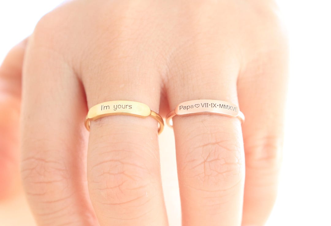 Dainty Bar Ring Stackable Name Ring Custom Name Ring - Etsy