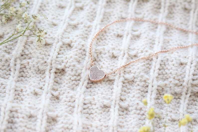 Tiny Heart Shaped Fingerprint Necklace With Rolo Chain - Etsy