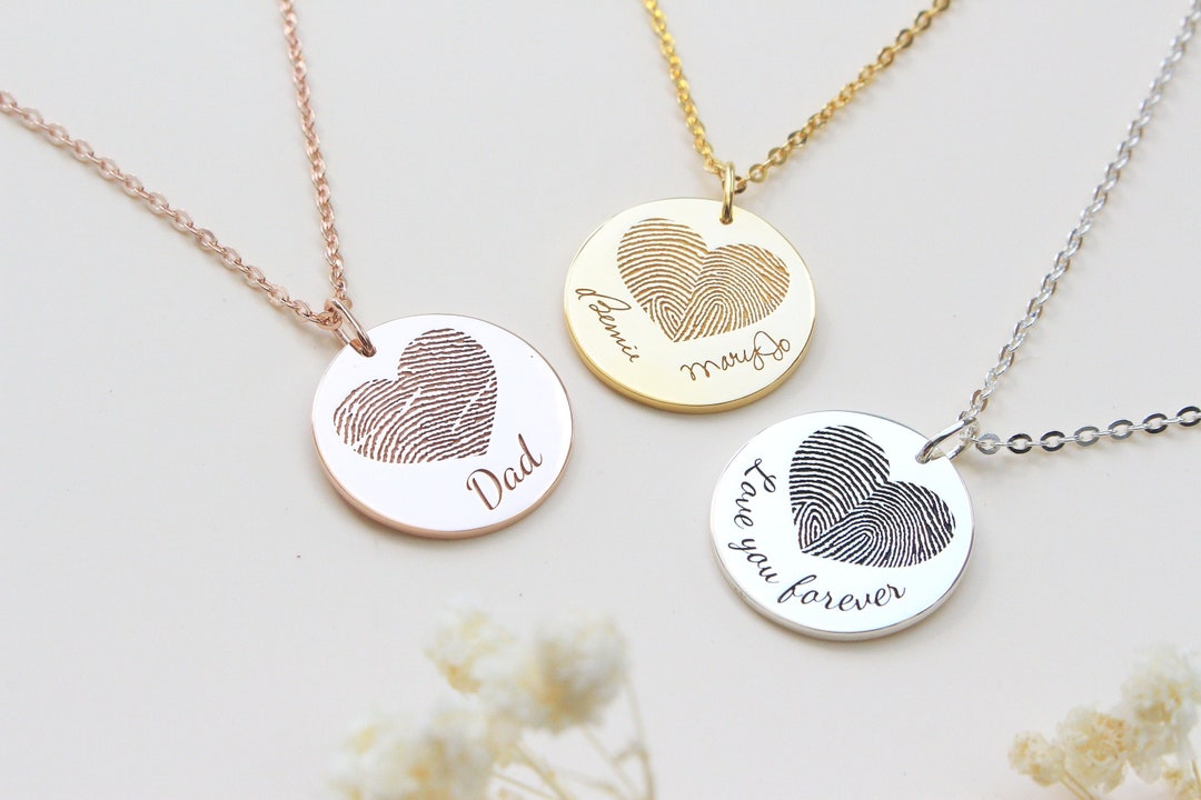 Personalized Circle Shaped Necklace - Custom Two Fingerprints Heart ...