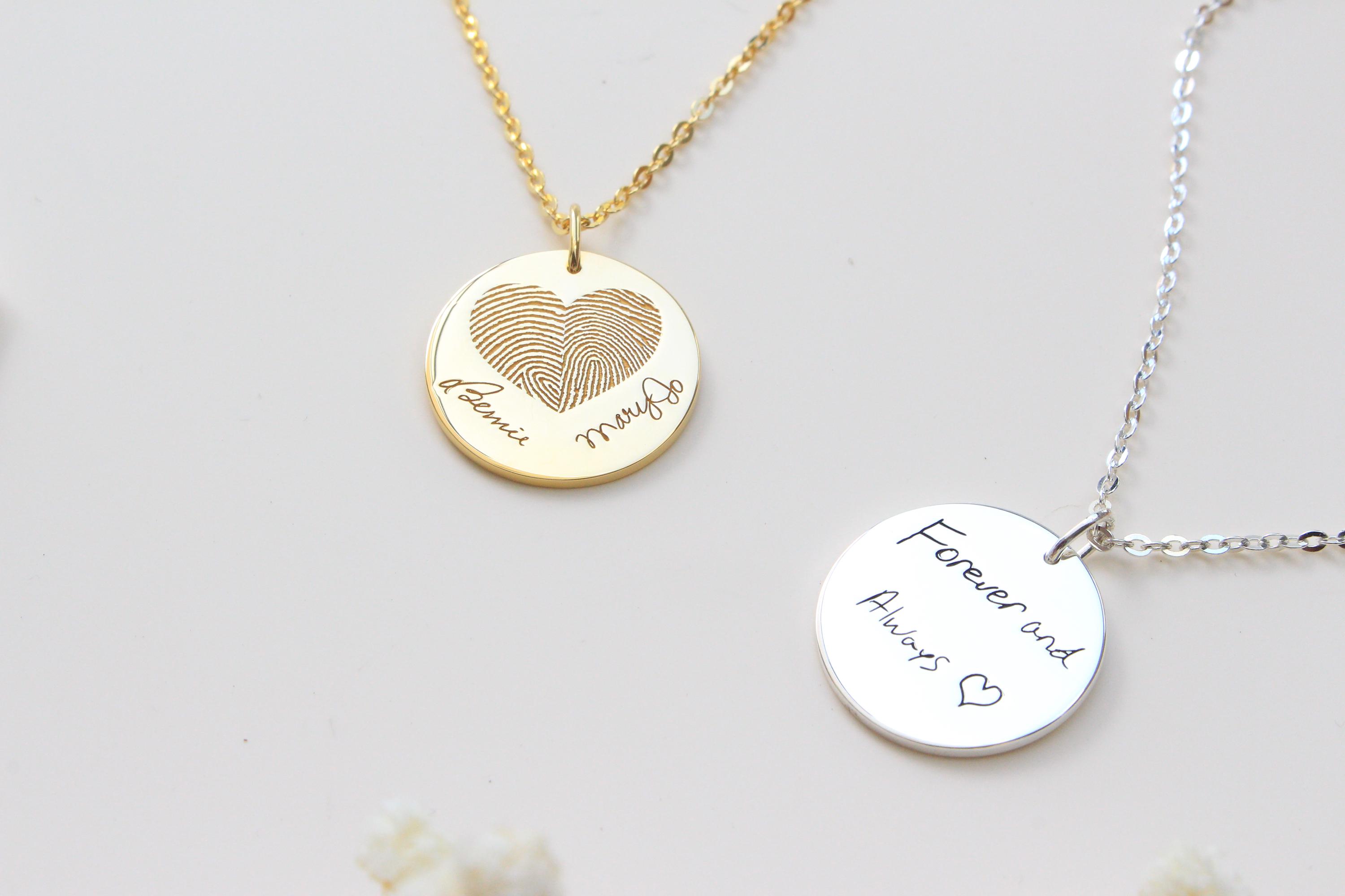 Custom Two Fingerprints Heart Necklace - Engraved Double Fingerprint ...