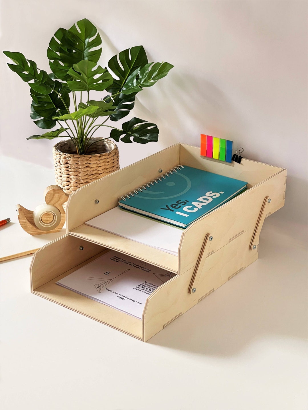 Office Desk Organizer Desk Accessories Wooden Storage Wood Desk Tray ...