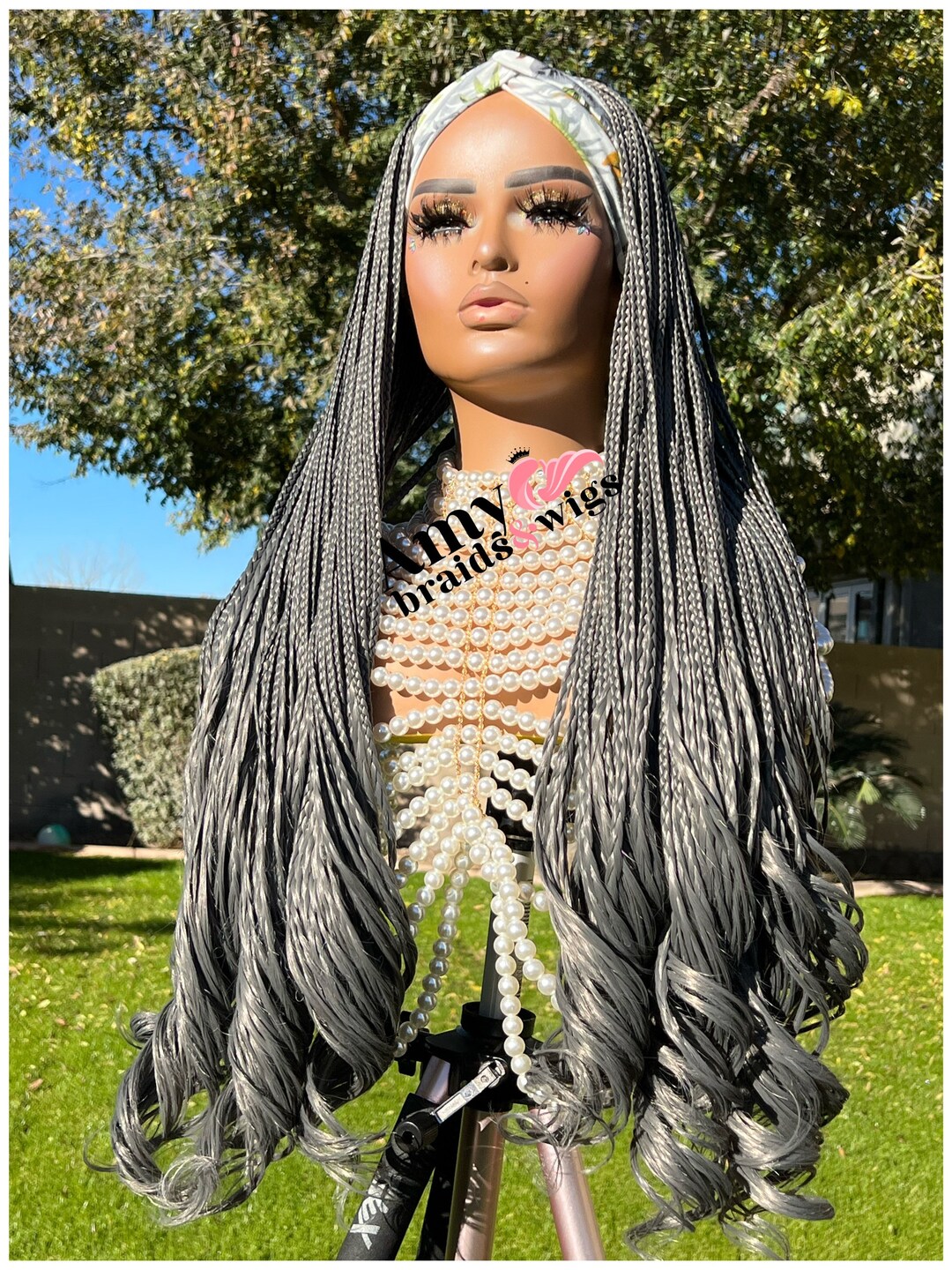 Amy Braids Handmade Headband Braided Wig Box Braids Color Grey 30 ...