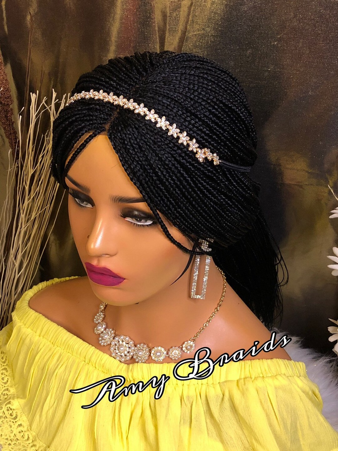 Amy Braids Lace Closure Micro Braids Handmade Box Braids Wig for Black ...