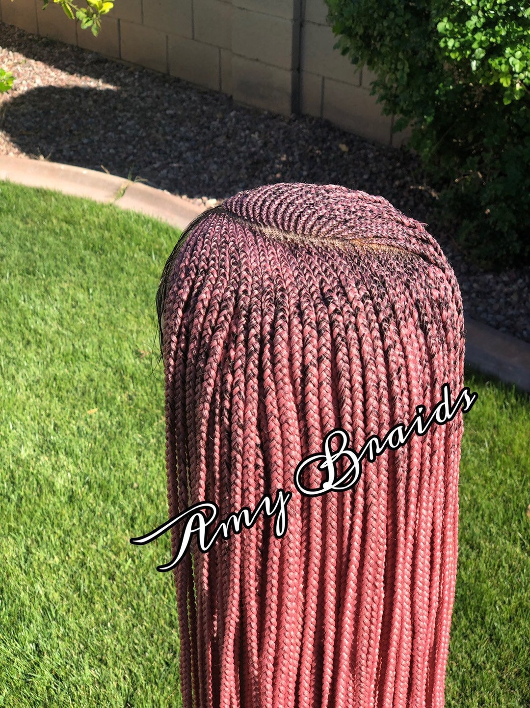 Amy Braids Lace Frontal Braided Cornrow Wig, Color Pink 35 Inches ...