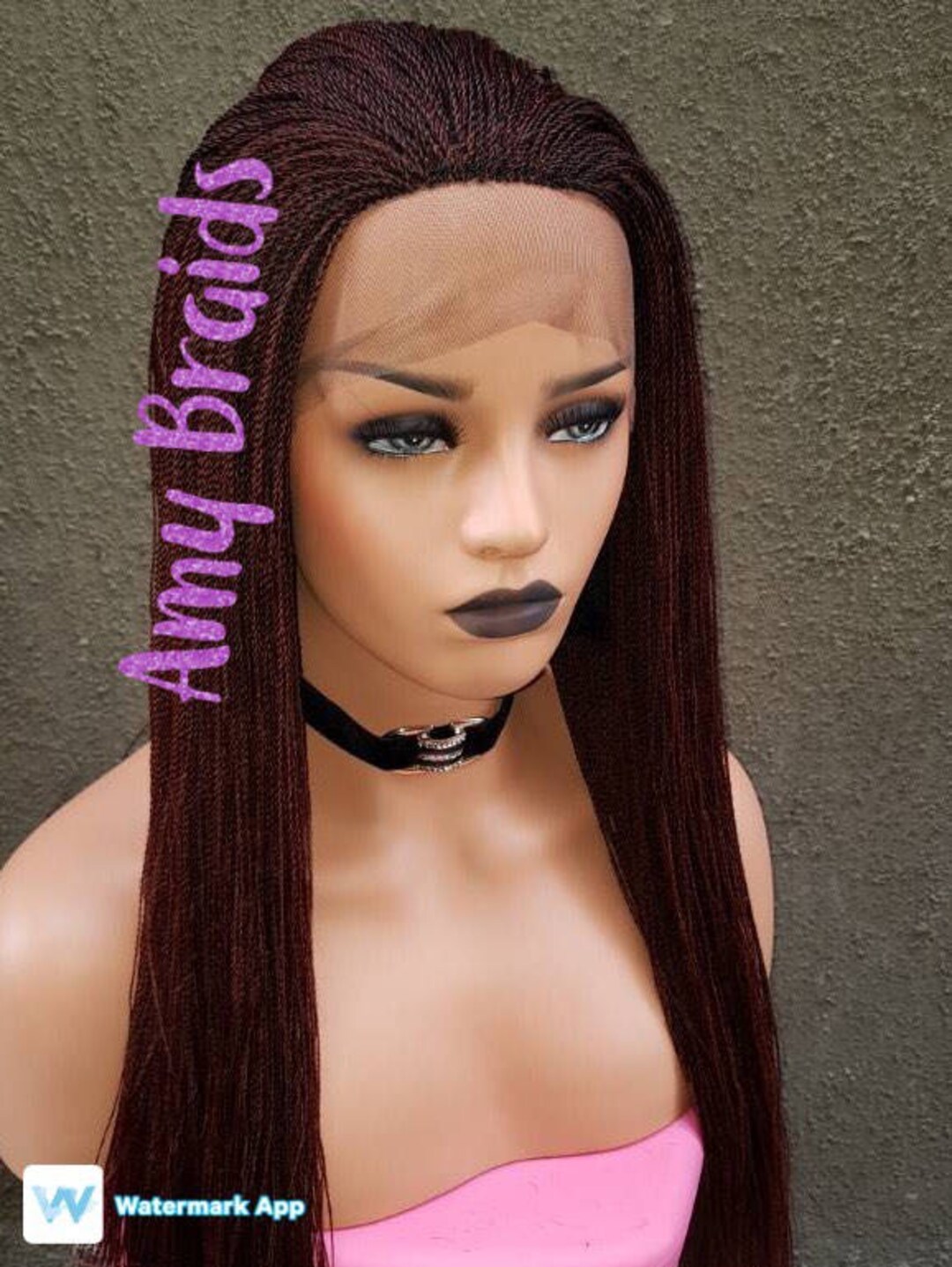 Amy Braids Braided Wig Glueless Lace Frontal Braided Wig in Burgundy ...