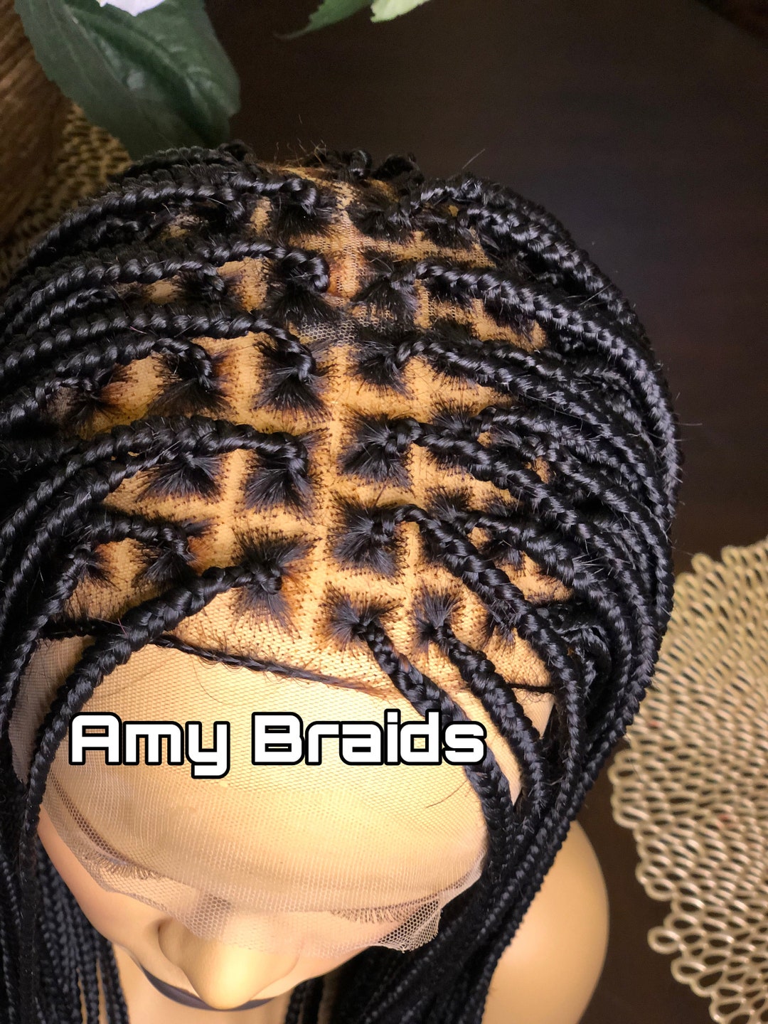 Amy Braids Lace Frontal Box Braided Knot-less Wig Color Black in 22 ...