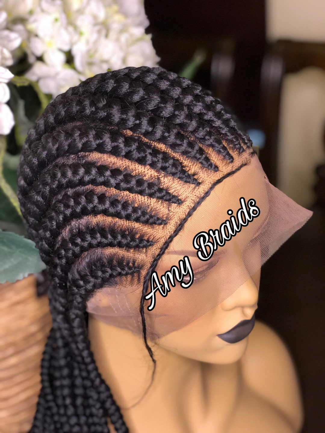 Amy Braids Lace Frontal Cornrow Wig on Full Lace Color 1 in 20 Inches ...