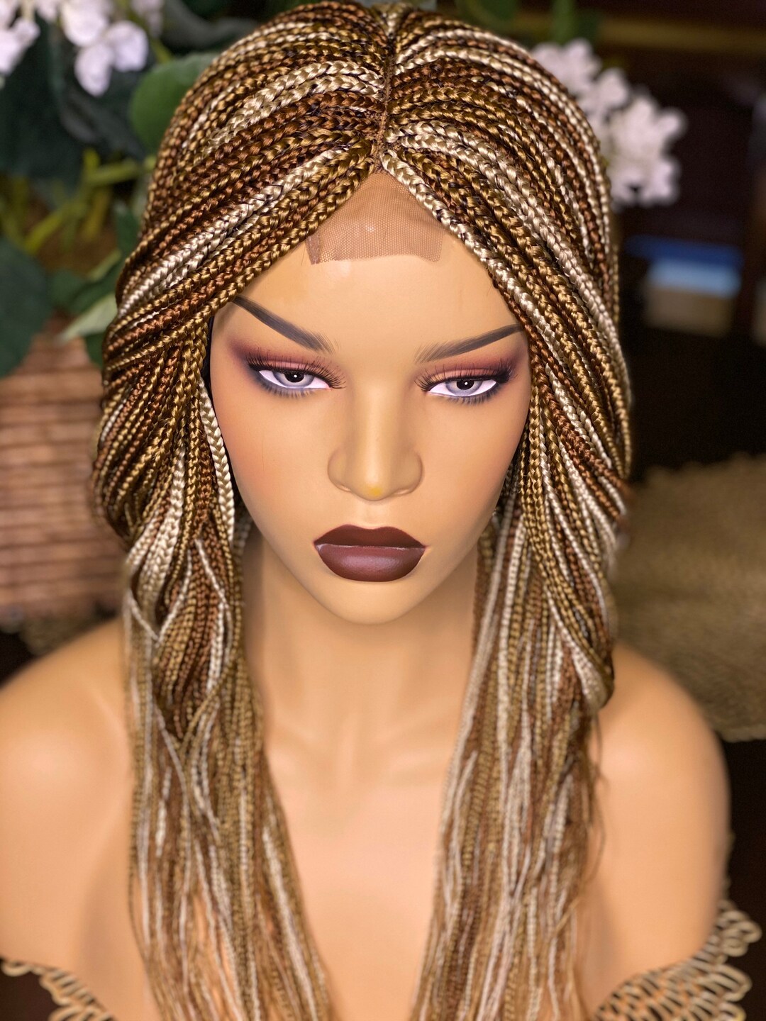 Amy Braids Lace Closure Box Braids Wig, All Shade Blonde Color 20 ...