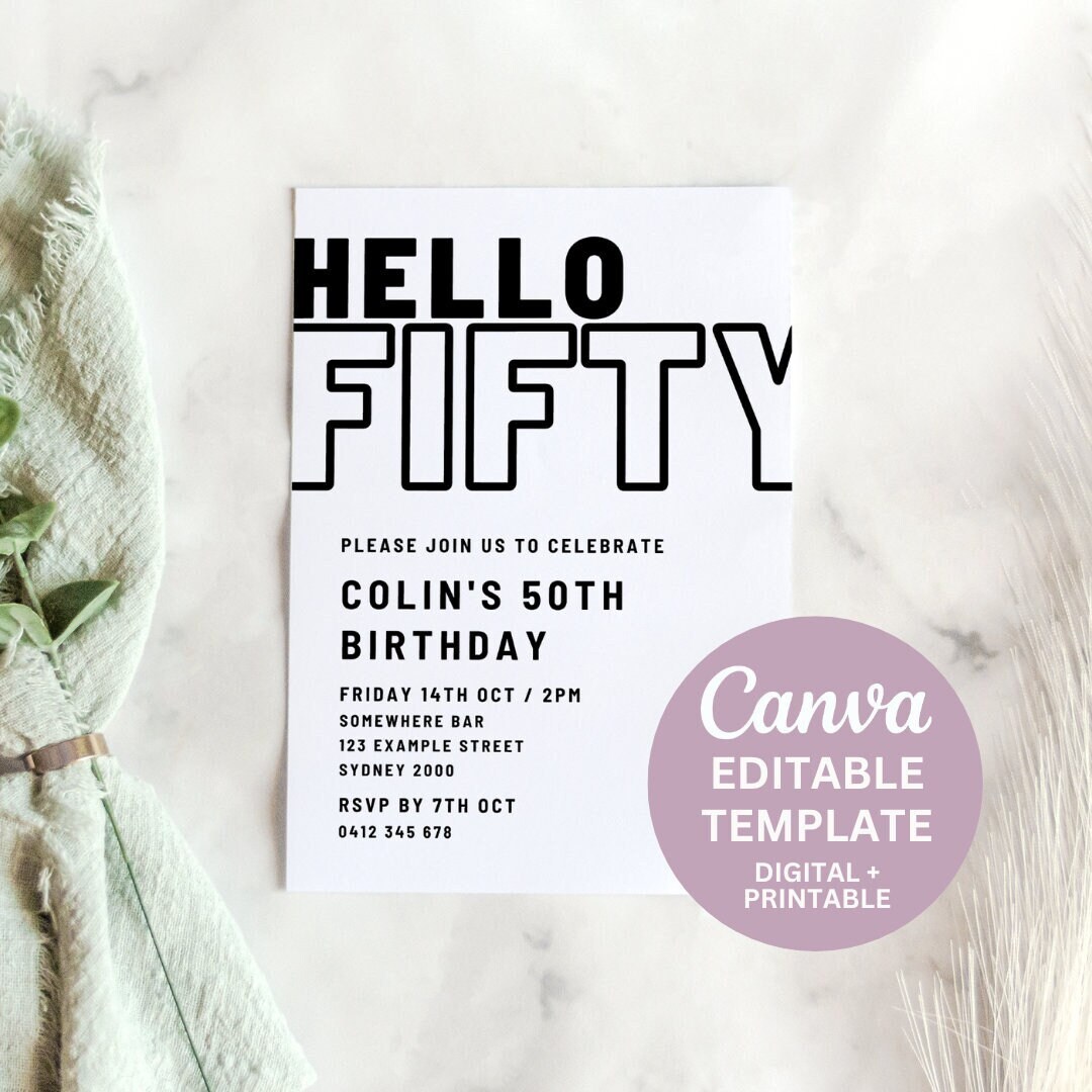 Editable 50th Birthday Invitation, Hello Fifty, Look Who's 50 ...