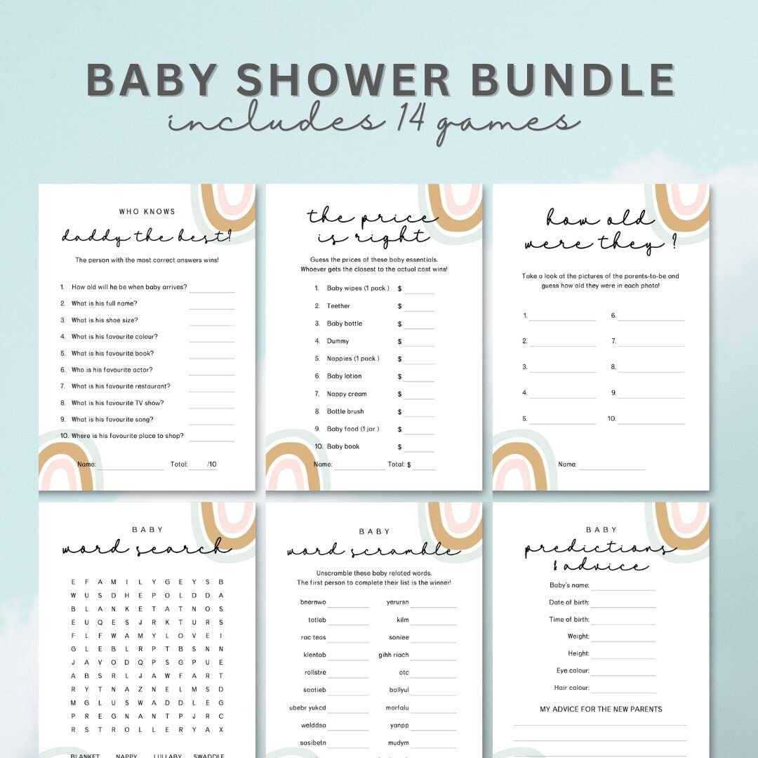 12 Printable Baby Shower Games | Instant Digital Download | Rainbow ...