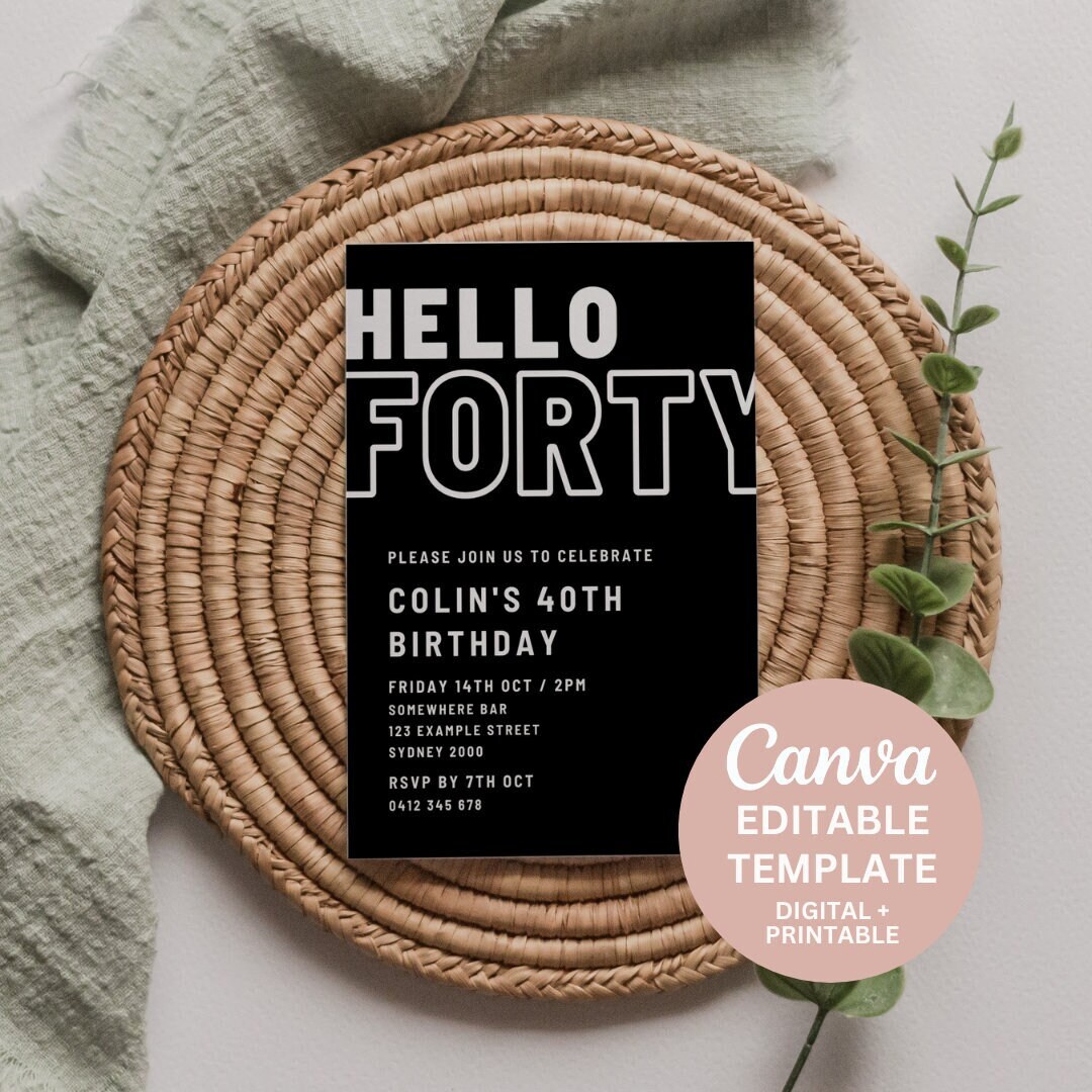 Editable 40th Birthday Invitation, Hello Forty, Look Who's 40 ...