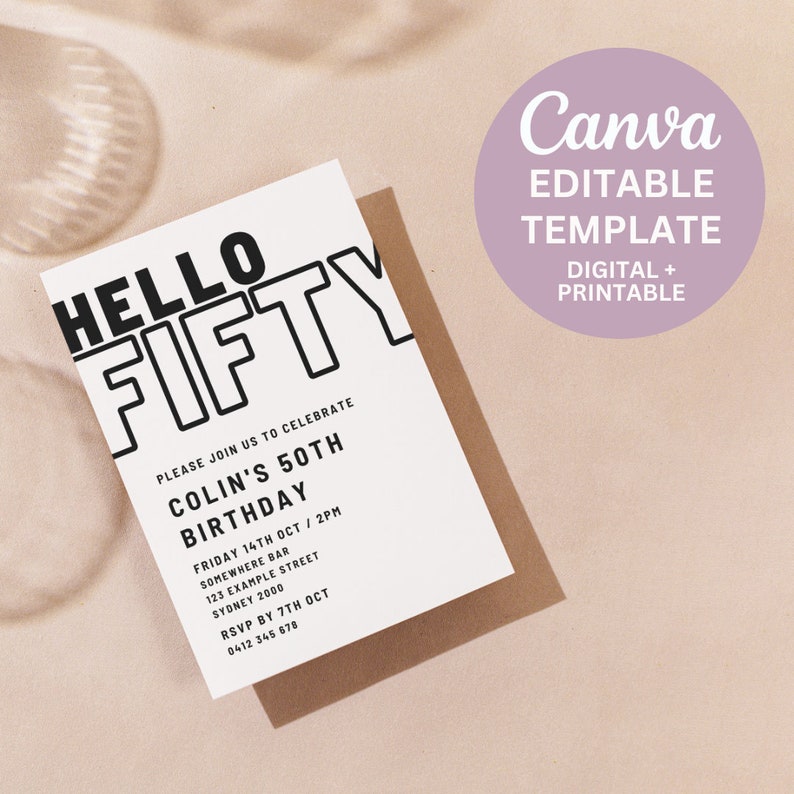 Editable 50th Birthday Invitation Hello Fifty Look Who's - Etsy
